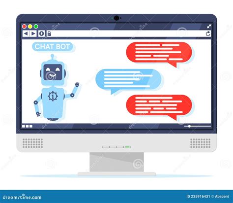 Computer With Chat Bot Speak In Bubble On Screen Stock Vector