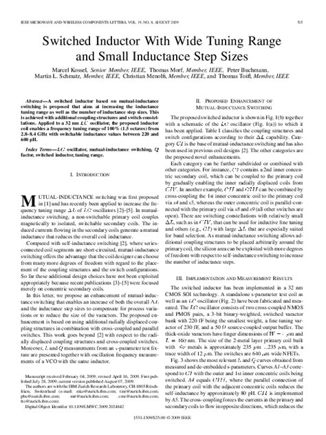 Pdf Switched Inductor With Wide Tuning Range And Small Inductance