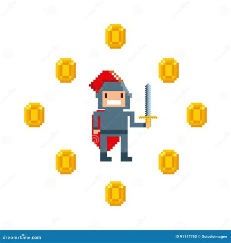 Pixelated Video Game Icons Stock Vector Illustration Of Coins