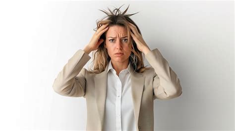 A Stressed Woman With Disheveled Hair Expresses Frustration Showcasing