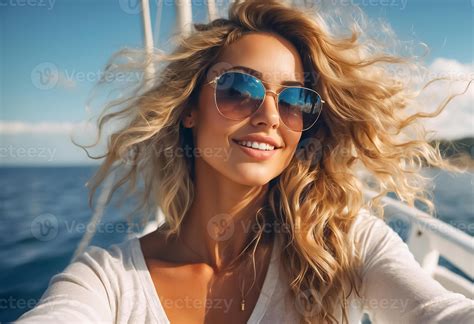 Ai Generated Portrait Of A Happy Beautiful Blonde Girl On Vacation At