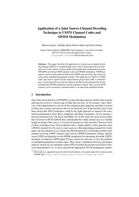 Pdf Application Of A Joint Source Channel Decoding Technique To Umts