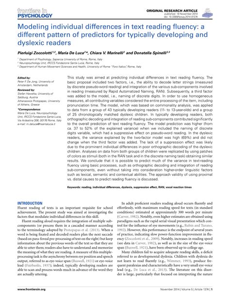 Pdf Modeling Individual Differences In Text Reading Fluency A