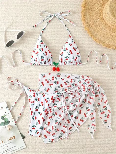 Cherry Print High Leg String Bikini Set Cherry Bikini Set Mi Uk