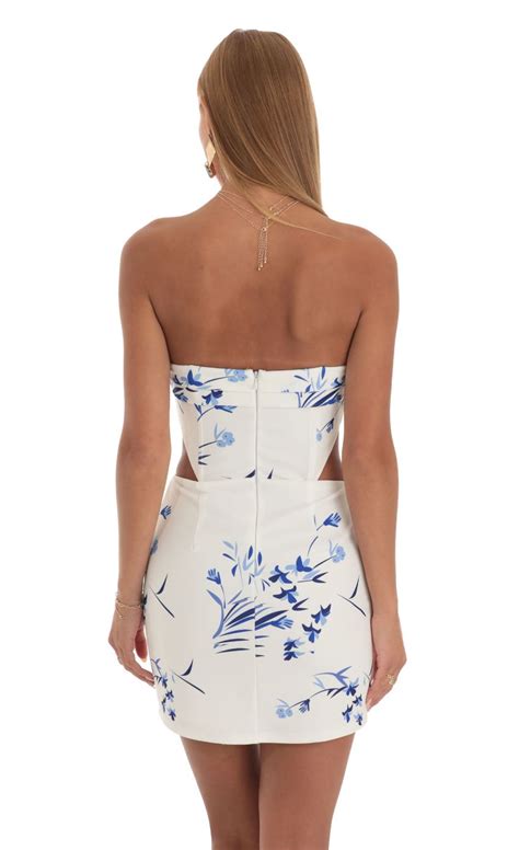 Kammie Floral Corset Cutout Dress In White Lucy In The Sky