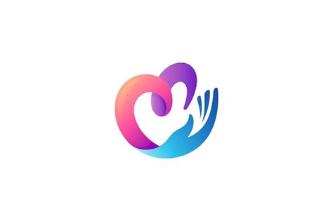 심플한 디자인 스타일의 하트와 손 로고 프리미엄 벡터