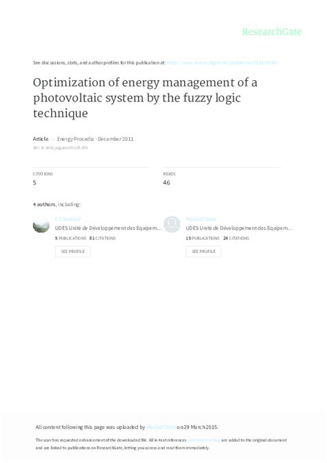 pdf optimization of energy management of a photovoltaic system by the