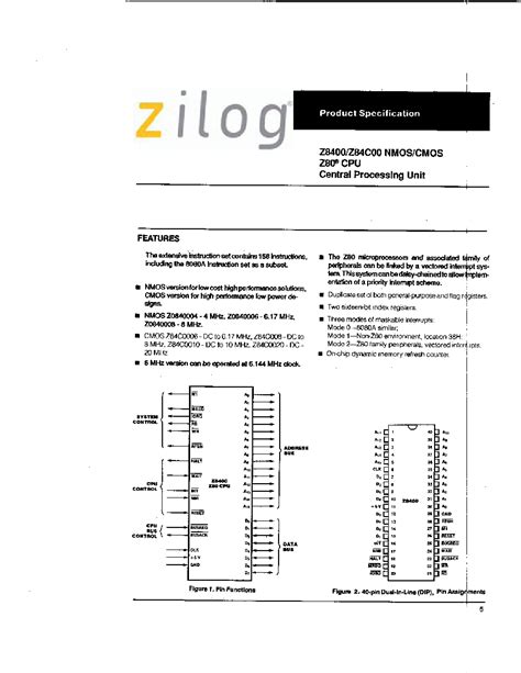 Z8400 Datasheet 1 36 Pages Zilog Central Processing Unit