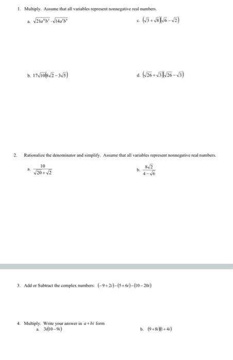Solved 1 Multiply Assume That All Variables Represent Chegg Com