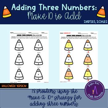 Halloween Adding Three Numbers Make A 10 Strategy Candy Corn Practice