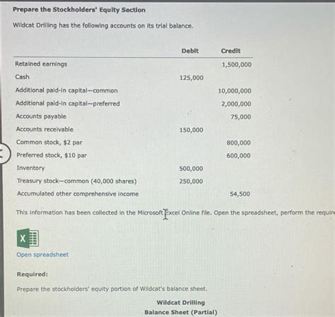 Solved Prepare The Stockholders Equlty Section Wildcat Chegg