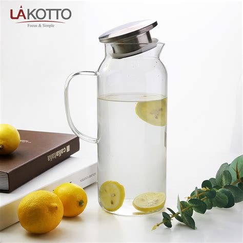 High Borosilicate Glass Water Jug With Stainless Steel Lid And Handle