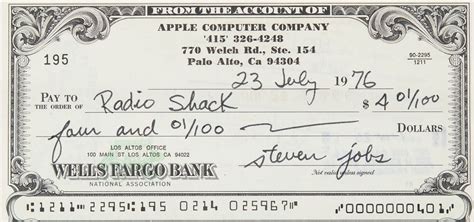 Check Signed By Steve Jobs Made Out To RadioShack Goes For 46K At