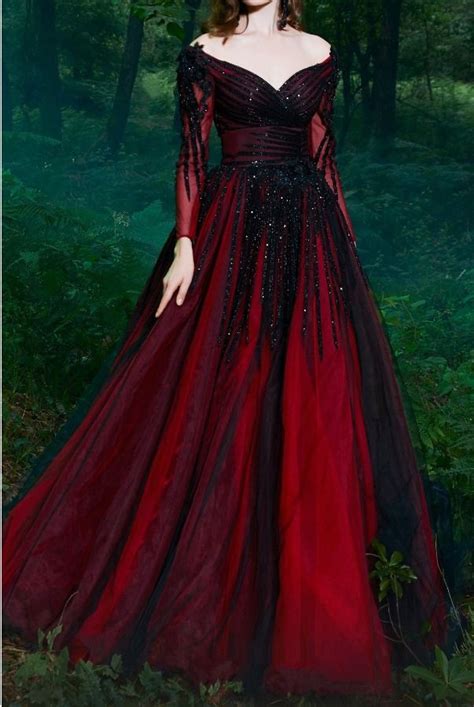 Black And Red Gowns With Sleeves