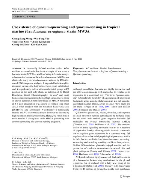 Pdf Coexistence Of Quorum Quenching And Quorum Sensing In Tropical