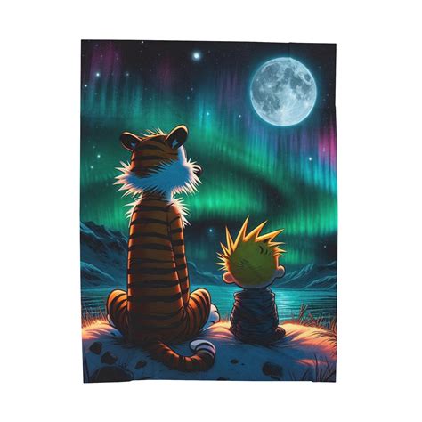 Calvin And Hobbes Looking At The Stars Velveteen Plush Blanket With