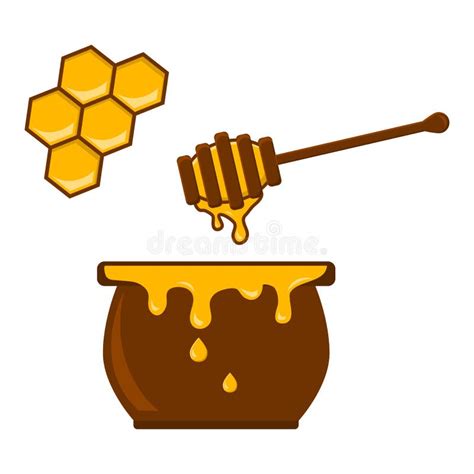 Honey Jar Spoon And Honeycomb Vector Stock Illustration