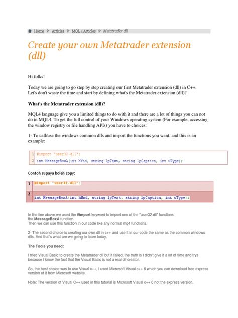 Create Your Own Metatrader Extension Dll Pdf Microsoft Windows