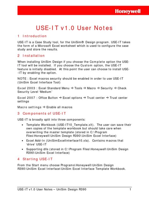 Unisim Excel Interface Tool User Notes Pdf Microsoft Excel