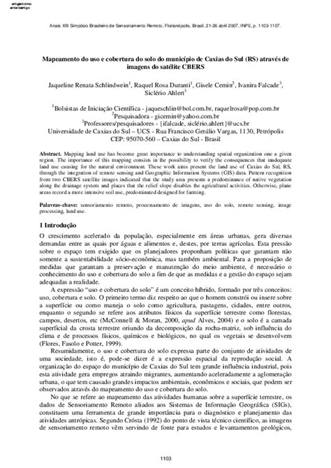 Pdf Mapeamento Do Uso E Cobertura Do Solo Do Município De Caxias Do