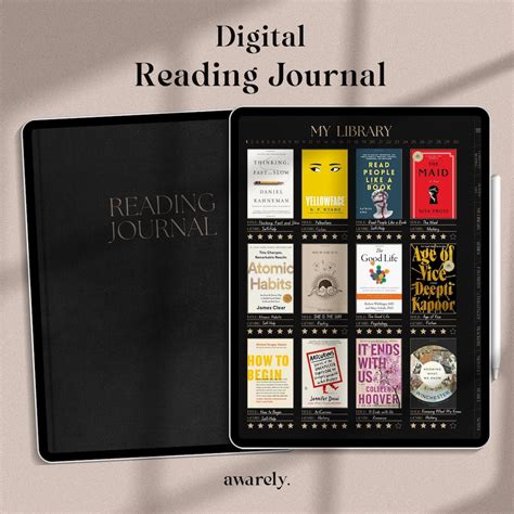 Digital Reading Journal Dark Book Review Library Tracker Etsy