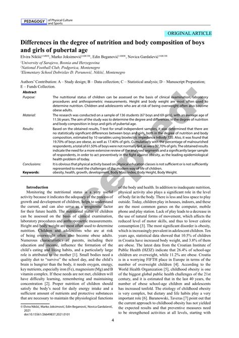 Pdf Differences In The Degree Of Nutrition And Body Composition Of