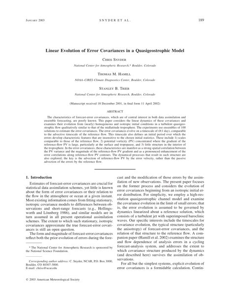 Pdf Linear Evolution Of Error Covariances In A Quasigeostrophic Model