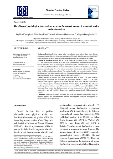 Pdf The Effects Of Psychological Interventions On Sexual Function Of