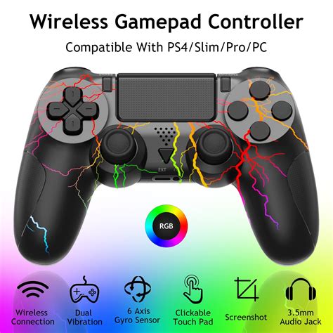 Wireless Controller For Ps4 With Rgb Lighting Remote Game Joystick Compatible With Playstation