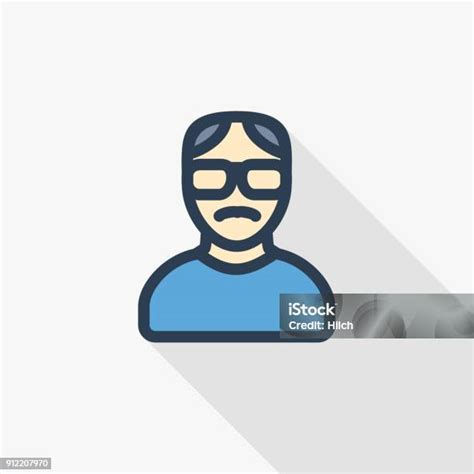 아바타 아버지 성인 남자 얇은 라인 플랫 컬러 아이콘 선형 벡터 기호입니다 화려한 긴 그림자 디자인입니다 경관에 대한 스톡 벡터 아트 및 기타 이미지 Istock