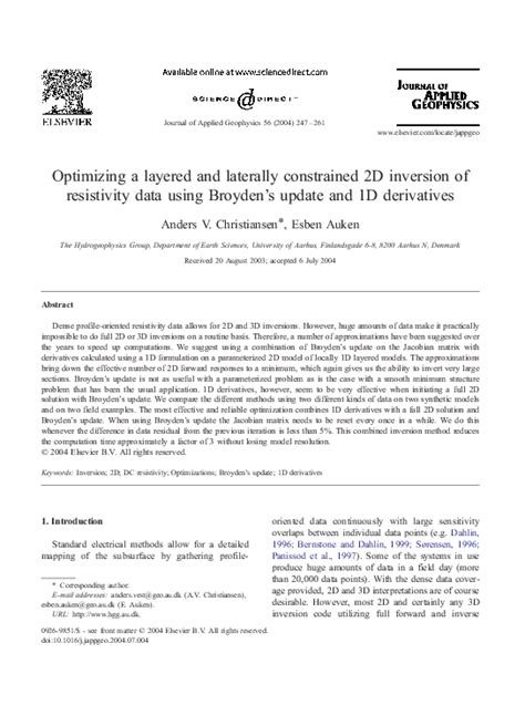 Pdf Four Dimensional Inversion Of Resistivity Monitoring Data Through