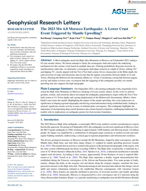 PDF The 2023 Mw 6 8 Morocco Earthquake A Lower Crust Event Triggered By Mantle Upwelling