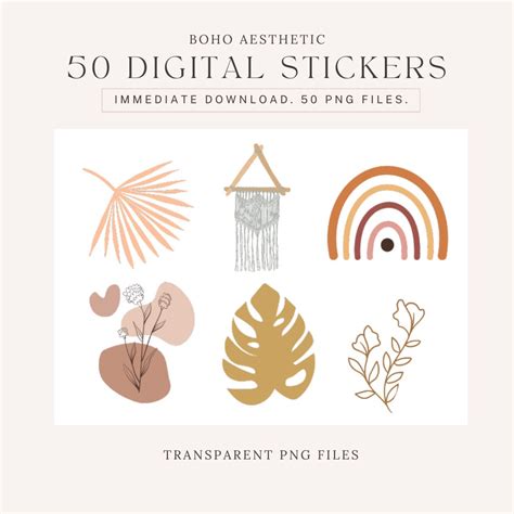 Boho Digital Sticker Set Boho Notion Icons Boho Stickers Bohemian