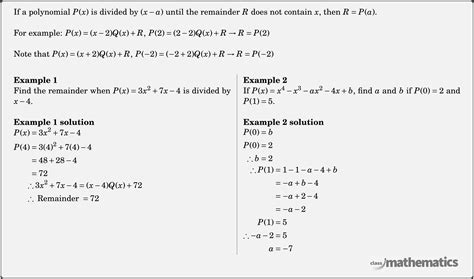 Remainder Theorem Maths Extension 1 Year 11 Nsw