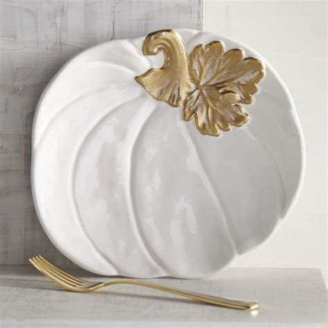 Pier 1 Imports Salad Plate Gilded White Pumpkin Desert Platter Gold