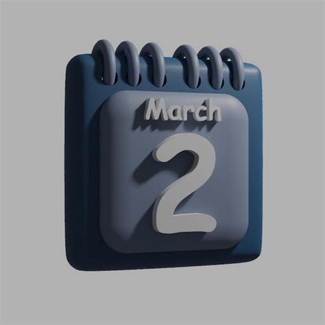 Ein blauer Kalender mit dem Datum 2 März darauf Premium PSD Datei