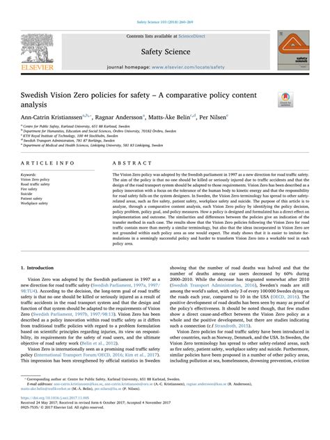Pdf Swedish Vision Zero Policies For Safety A Comparative Policy