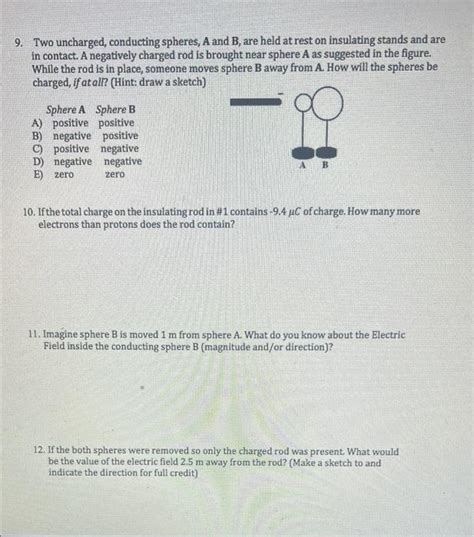 Solved 9 Two Uncharged Conducting Spheres A And B Are