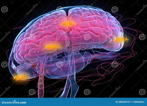 Illustration Of Brain With Highlighted Neuromodulation Areas Stock Image Image Of Research