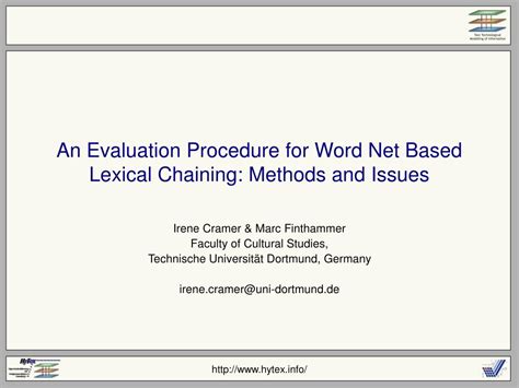 Ppt An Evaluation Procedure For Word Net Based Lexical Chaining Methods And Issues Powerpoint