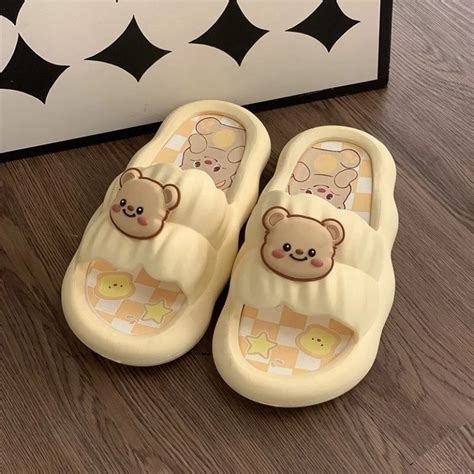 【小红书推荐】可爱黄油小熊拖鞋女夏季外穿ins网红居家防滑室内厚底凉拖鞋耐脏cute Butter Teddy Bear Slippers For Womens Summer Outdoor