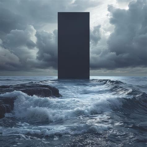Premium Photo A Dark Rectangular Monolith Emerges From The Ocean