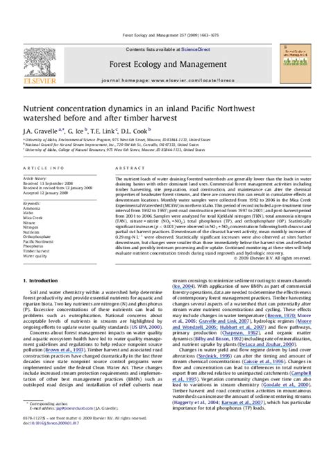 Pdf Nutrient Concentration Dynamics In An Inland Pacific Northwest Watershed Before And After