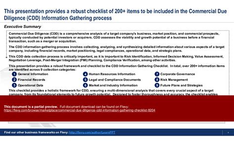 Commercial Due Diligence Cdd Information Gathering Checklist Ppt