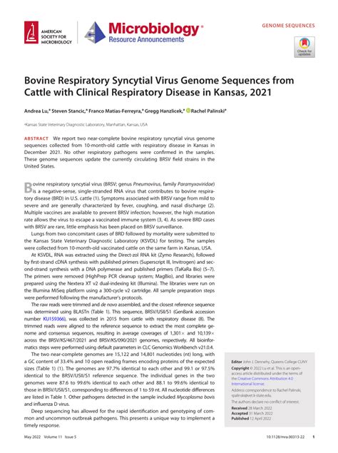 Pdf Bovine Respiratory Syncytial Virus Genome Sequences From Cattle