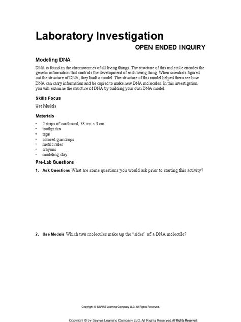 Modeling Dna Lab Pdf Dna Molecular Biology