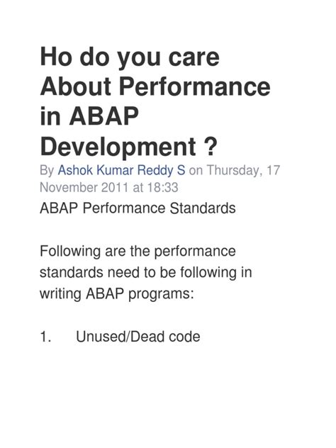 Performance In Abap Development Download Free Pdf Areas Of Computer