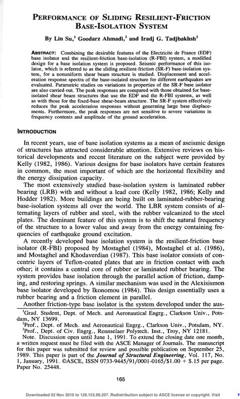 Pdf Performance Of Sliding Resilient Friction Base Isolation System
