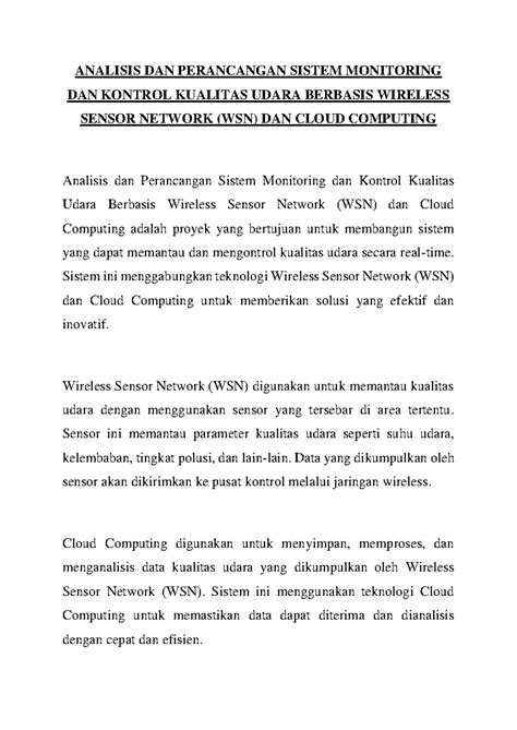 Analisis Dan Perancangan Sistem Monitoring Dan Kontrol Kualitas Udara