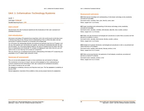 Unit 1 Btec 2016 Specification Unit 1 19 Pearson Btec Level 3